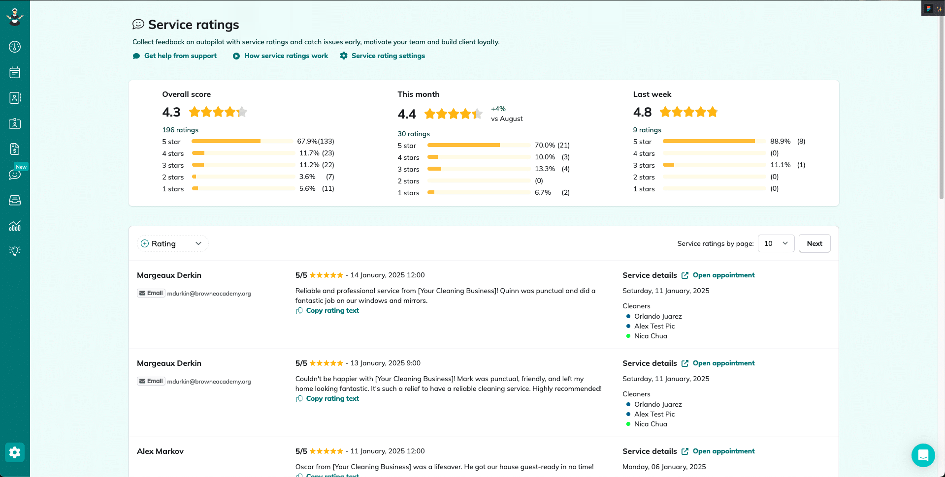 Service Rating feature in ZenMaid to help you collect feedback on autopilot
